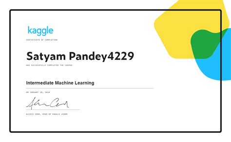 Satyam Pandey4229 Completed The Intermediate Machine Learning Course On Kaggle