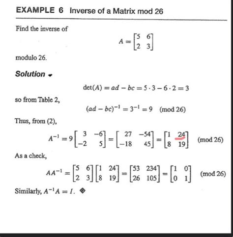 Solved Find The Inverse Of A [5263] Modulo 26 Solution