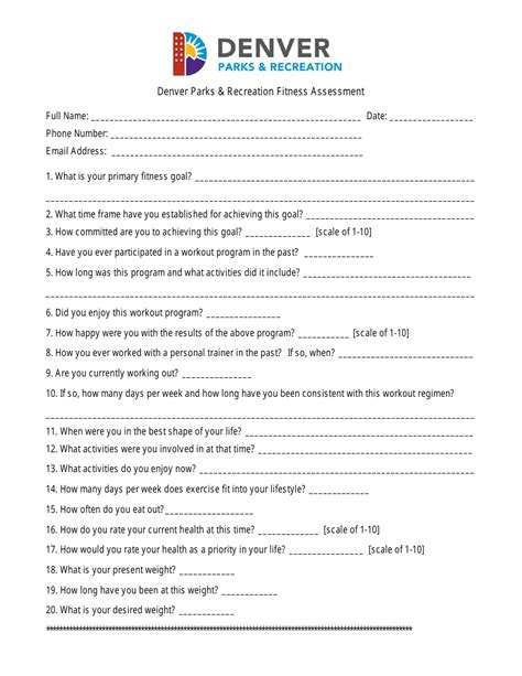 Fitness Assessment Form Denver Parks And Recreation Fill Out Sign Online And Download Pdf