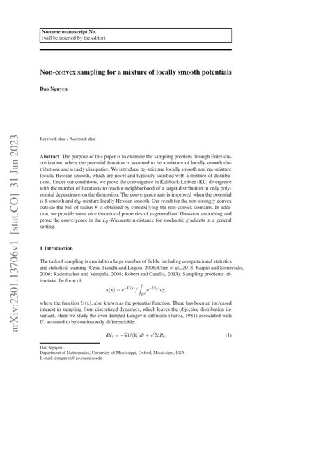 Pdf Non Convex Sampling For A Mixture Of Locally Smooth Potentials