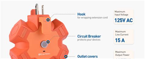 5 Outlet Extension Cord Hub With Circuit Breaker