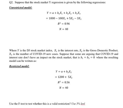 solved q2 suppose that the stock market y regression is
