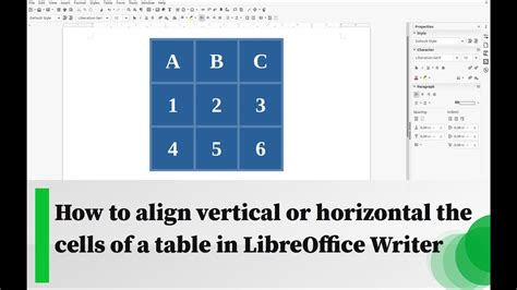 How To Align Vertical Or Horizontal The Cells Of A Table In Libreoffice Writer Youtube