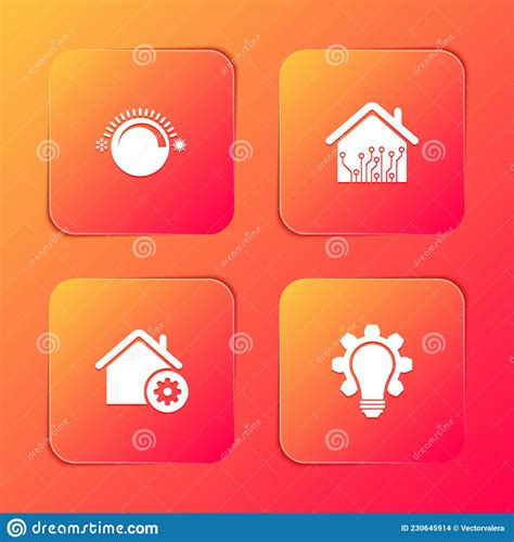Set Thermostat Smart Home Settings And Light Bulb And Gear Icon Vector Stock Vector