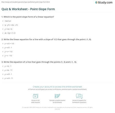 Quiz And Worksheet Point Slope Form