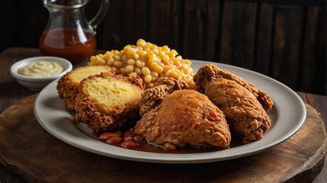 Premium Photo A Plate Of Southernstyle Fried Chicken With Cornbread