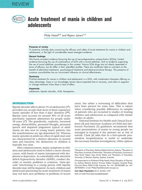 Acute Mania Treatment In Youths Pdf Bipolar Disorder Mania