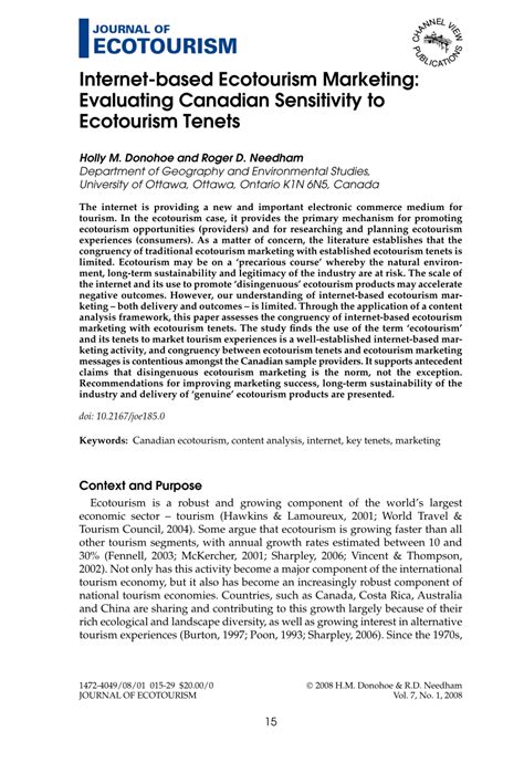Pdf Internet Based Ecotourism Marketing Evaluating Canadian Sensitivity To Ecotourism Tenets