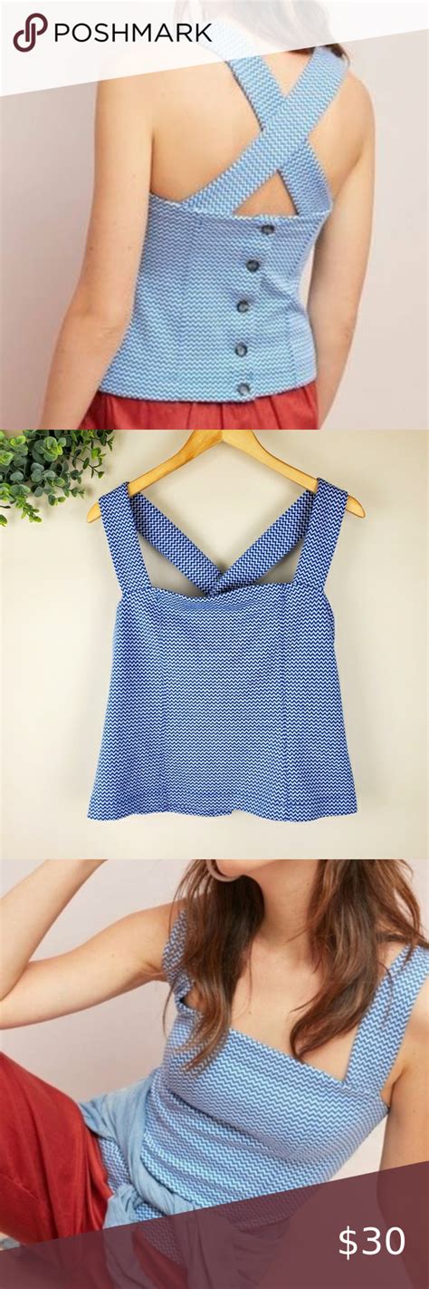 Maeve X Anthro Stratton Chevron Cross Button Tank