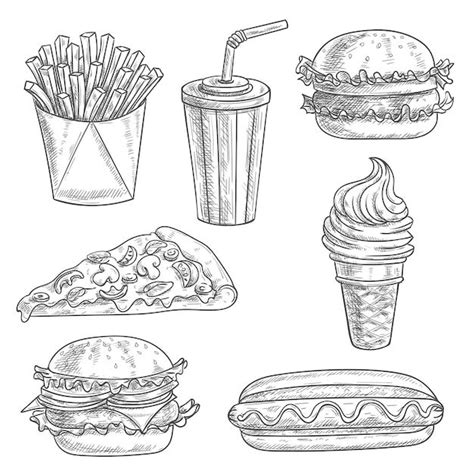 Fast Food Pencil Sketch Snacks Premium Vector Burger Drawing Food