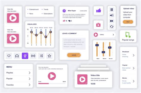 Premium Vector User Interface Elements Set For Video Tube Mobile App