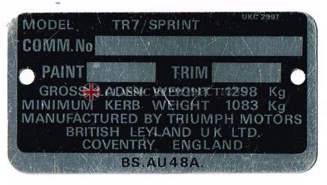 Chassis Plate Triumph Tr7 Sprint Ukc 2997 Classic Reproductions