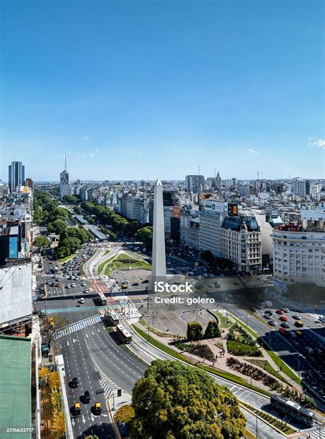 Stitched Panoramic View Over Central Buenos Aires Skyline With Obelisk