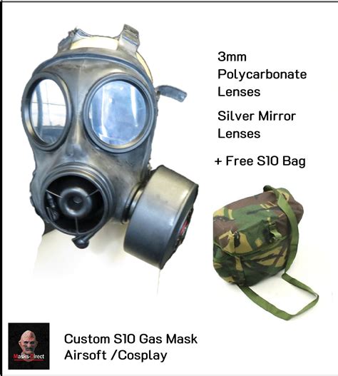 S10 Gas Mask Single Filter Silver Mirror 2mm Polycarbonate Lenses Size