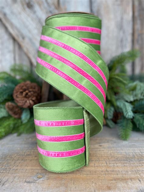 4” Pink And Green Velvet Ribbon Luxury Wired Ribbon Wreath Bow Supply