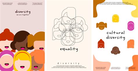 Diversity People Background Set Of 3 Modern Simple Vector Illustration