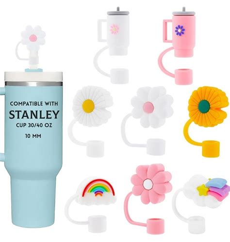 Stanley 호환 빨대 커버 8피스 캡 스탠리 컵용 12l3040온스 귀엽고 심플한 10mm 꽃 구름 토 티몬