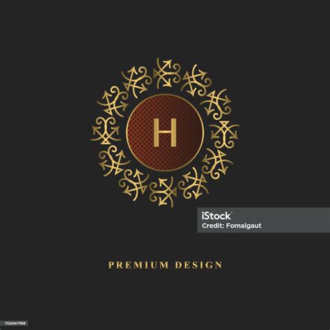 골드 모노 그램 디자인입니다 럭셔리 체적 로고 템플릿입니다 3d 라인 장식입니다 편지 H 비즈니스 기호 배지 크레스트 레이블 부티크 브랜드 호텔 레스토랑 Heraldic의