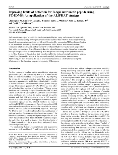 PDF Improving Limits Of Detection For B Type Natriuretic Peptide Using PC IDMS An Application