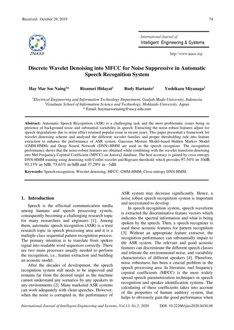 Pdf Discrete Wavelet Denoising Into Mfcc For Noise Suppressive In Automatic Speech Recognition