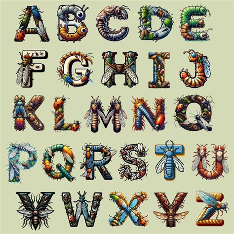 Insect Font Alphabet With Insect Design Beetle Letters As Png Etsy