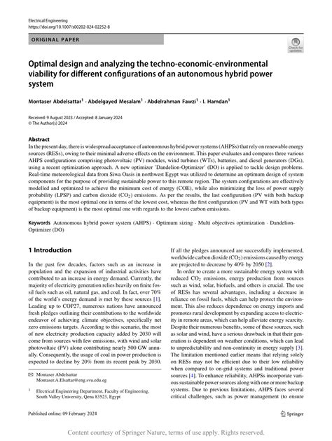Pdf Optimal Design And Analyzing The Techno Economic Environmental