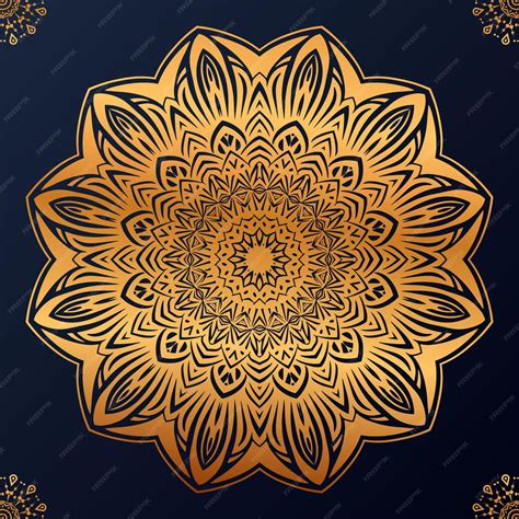 Premium Vector Gold Mandala With A Floral Pattern On A Blue Background