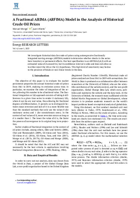 Pdf A Fractional Arima Arfima Model In The Analysis Of Historical Crude Oil Prices