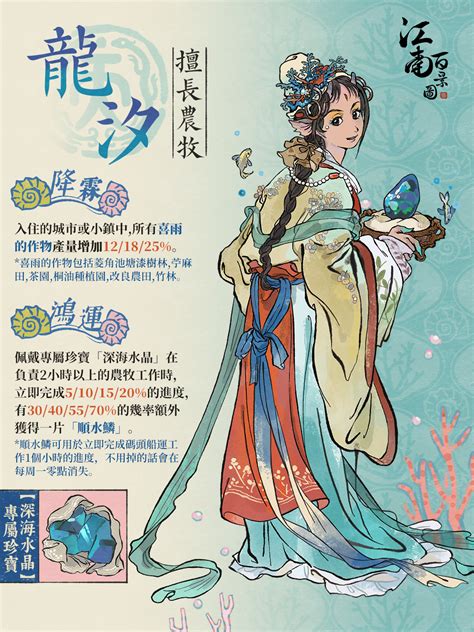 江南百景圖 【江南人物傳】 江南百景圖夏日慶典 全新天級居民「龍汐」即將正式登場! 7月2日起前往「東海·金泥畫池」執筆描畫,將有機會 江南百景圖 【江南人物傳】 江南百景圖夏日慶典 全新天級居民「龍汐」即將正式登場! 7月2日起前往「東海·金泥畫池」執筆描畫,將有機會