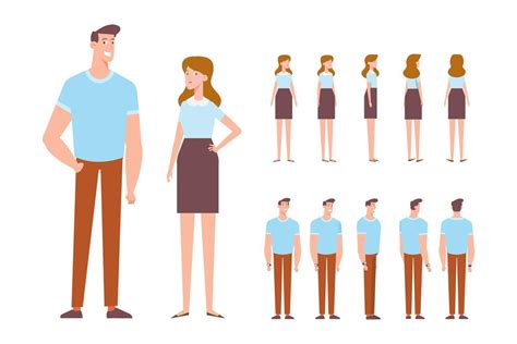 Premium Vector Man And Woman Front Side Back View Flat Vector