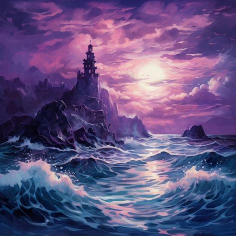 Premium Photo Purple Neoclassicism Seascape Abstract Art Illustration