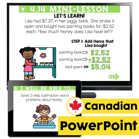 Lucky To Learn Math Canadian Money Two Step Subtraction Money Word