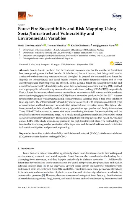 Pdf Forest Fire Susceptibility And Risk Mapping Using Social Infrastructural Vulnerability And