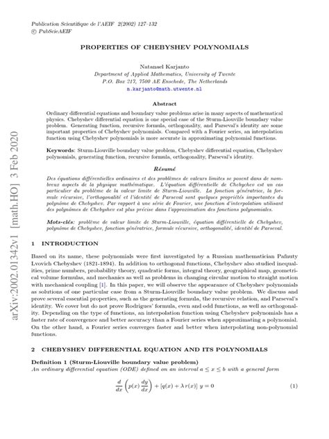 Properties Of Chebyshev Polynomials Pdf Ordinary Differential