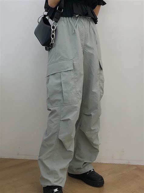 라니네 하이웨스트 와이드 빅사이즈 남녀공용 커플 롱 루즈핏 와샤 스트링 밴딩 카고 조거 팬츠