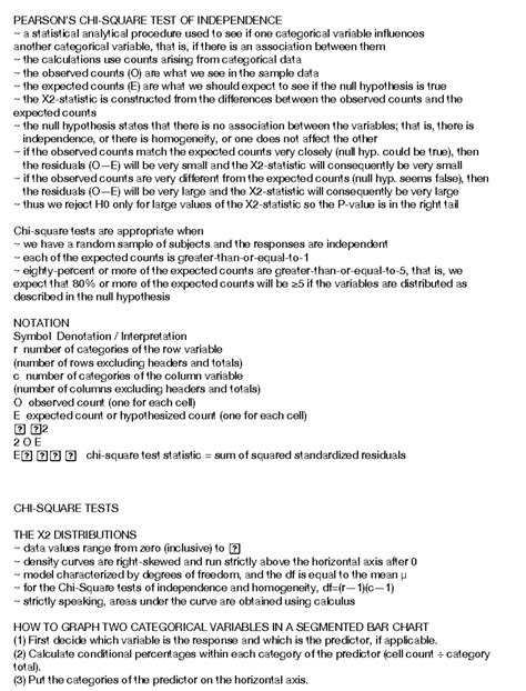 Chi Square Test Notes For Stats Pearsons Chi Square Test Of