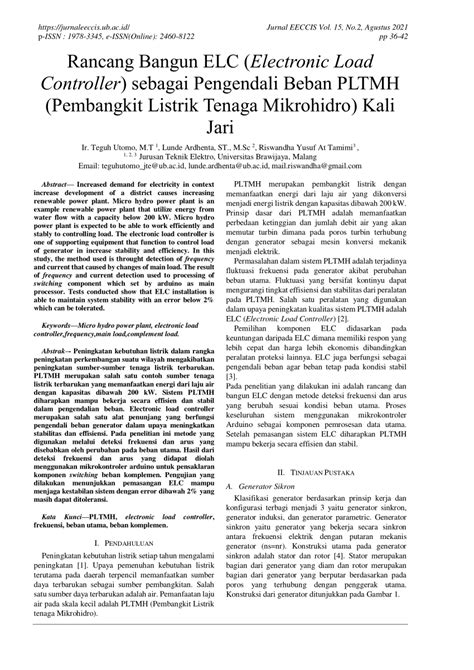 Pdf Rancang Bangun Elc Electronic Load Controller Sebagai Pengendali Beban Pltmh Pembangkit