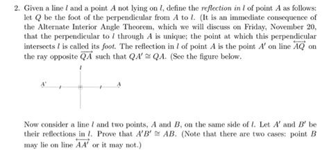 Solved Given A Line L And A Point A Not Lying On L Define Chegg