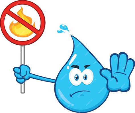 Wütend Blaue Wassertropfen Cartoon Figur Mit Einem No Feuer Zeichen Vektor Illustration