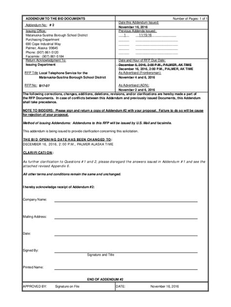 Fillable Online Bidding And Contract Requirements Addendum Format Fax