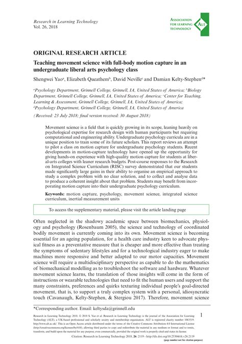 PDF Teaching Movement Science With Full Body Motion Capture In An Undergraduate Liberal Arts