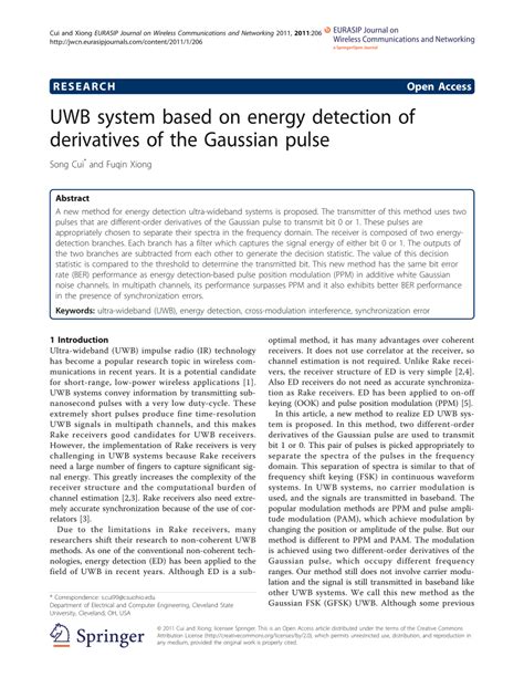 Pdf Uwb System Based On Energy Detection Of Derivatives Of The