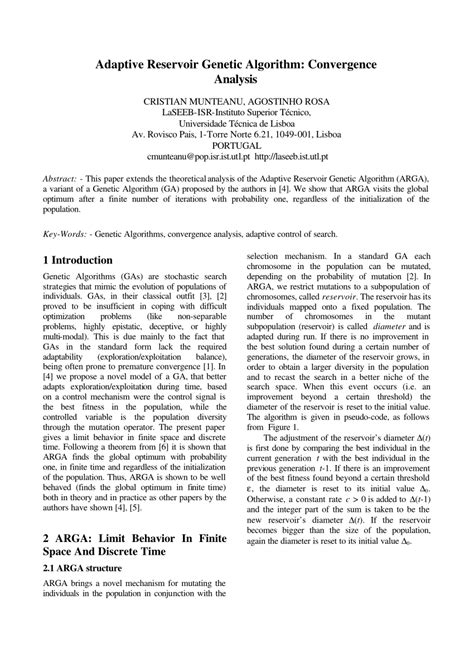 pdf adaptive reservoir genetic algorithm convergence