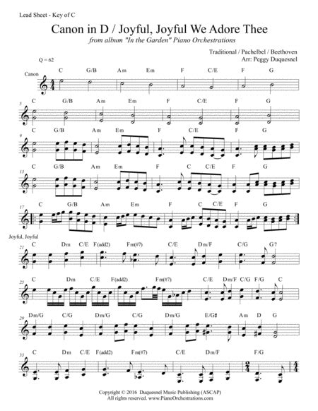 Canon In D Joyful Joyful We Adore Thee Key Of C Lead Sheet Arr