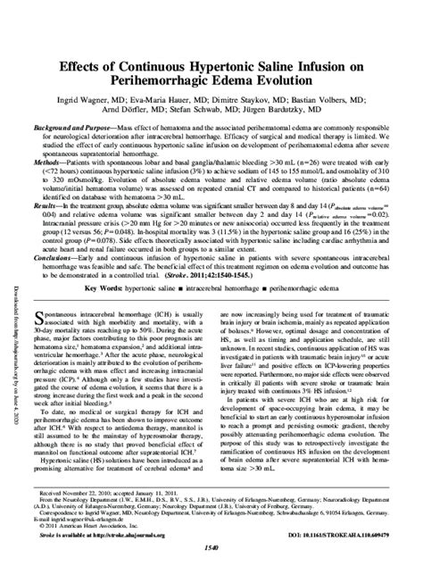 Pdf Effects Of Continuous Hypertonic Saline Infusion On