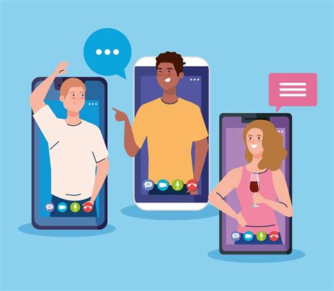 Online Party Meeting Friends People Have Online Party Together In
