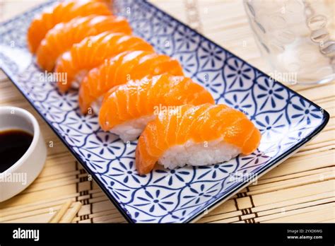 Nigiri Sushi With Salmon Delicious Traditional Japanese Food Tasty