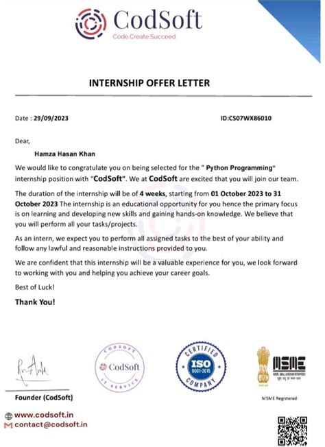 Hamza Hasan Khan On Linkedin Codsoft