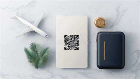 Flat Lay Of Travel Essentials Including A Passport Qr Code Airplane