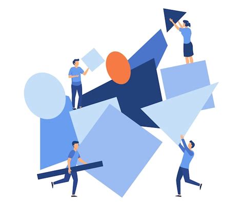 Premium Vector A Team Of People Assemble An Abstract Geometric Puzzle